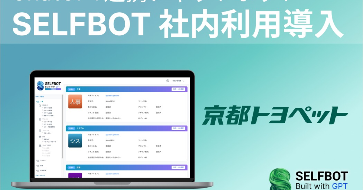 京都トヨペットにChatGPT連携「SELFBOT」を導入。社内問い合わせ対応を削減 | SELF株式会社