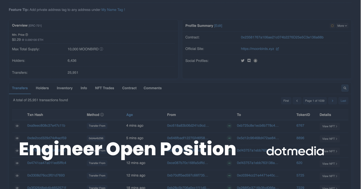 NFT Web3 スタートアップで世界に向けて挑戦するエンジニア募集 - ドットメディア株式会社 のエンジニアリングの採用 - Wantedly